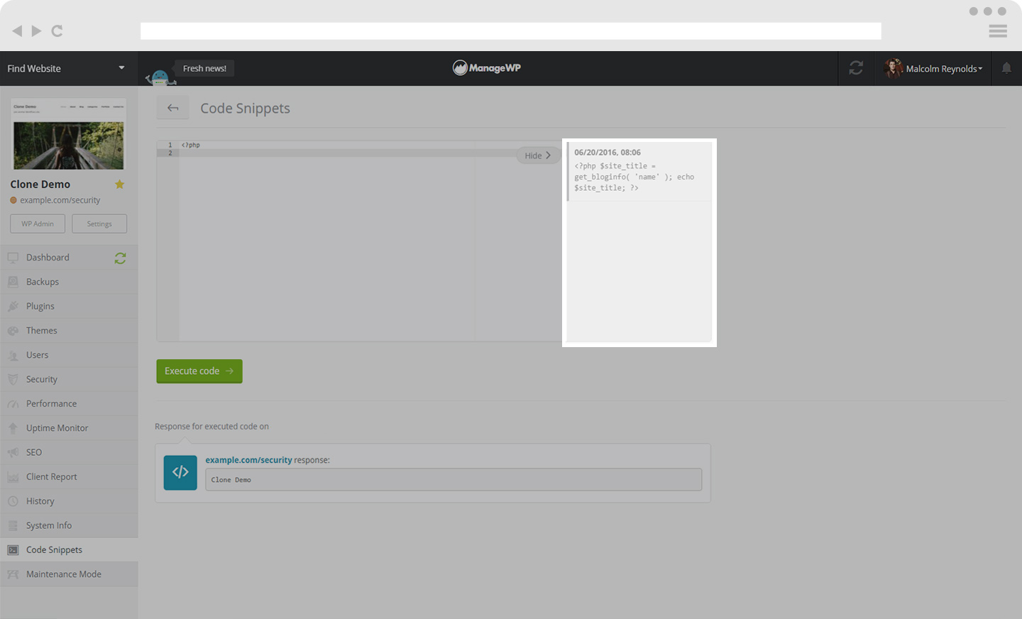 How to Use Code Snippets Tool From Your Dashboard - ManageWP How to Use Code Snippets Tool From Your Dashboard - ManageWP